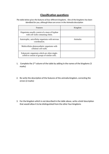 CIE IGCSE Biology Topic 1 REVISION (Characteristics and classification ...