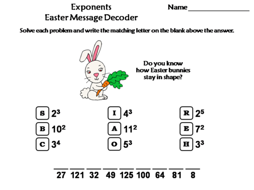 Exponents Easter Math Activity: Message Decoder | Teaching Resources