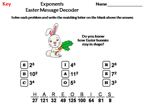 Exponents Easter Math Activity: Message Decoder | Teaching Resources