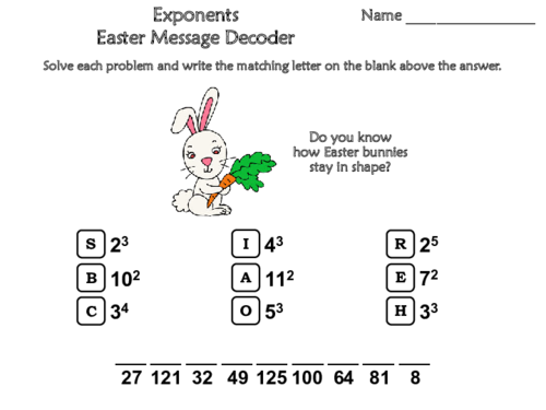Exponents Easter Math Activity: Message Decoder | Teaching Resources