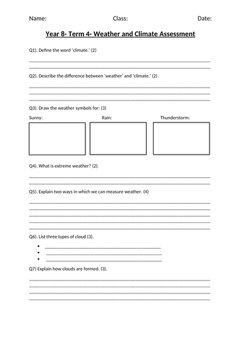 Geography Assessment- Weather and Climate- KS3 | Teaching Resources