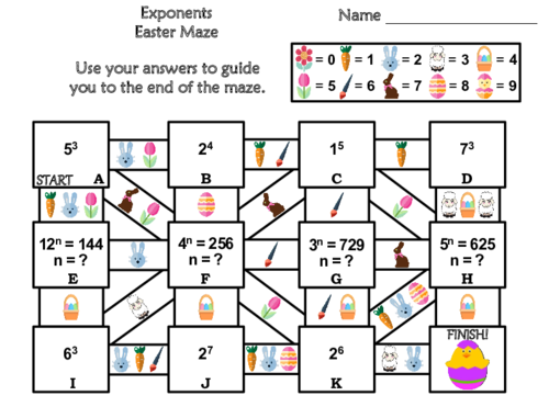 Exponents Activity: Easter Math Maze | Teaching Resources