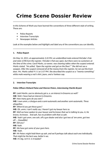 KS3 Non-Fiction Writing - Crime Scene | Teaching Resources