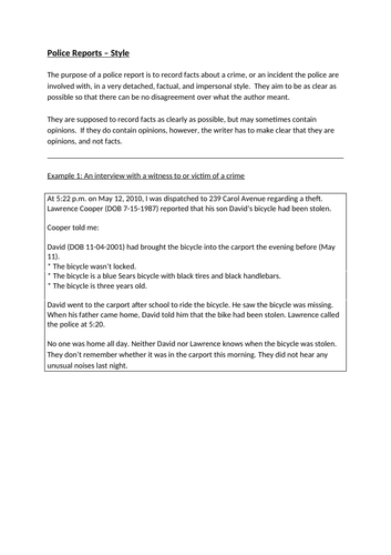 KS3 Non-Fiction Writing - Crime Scene | Teaching Resources