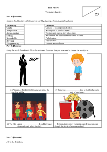 Film Review Vocabulary Practice | Teaching Resources