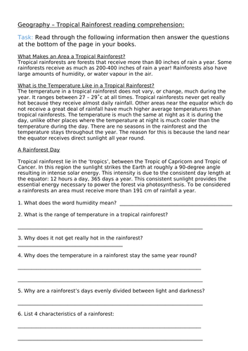 Tropical Rainforest- Climate and Climate Graphs- Geography | Teaching ...