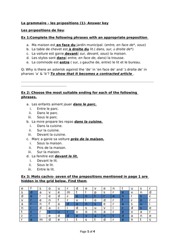 Prepositions of place in French (Les prépositions de lieu)- a set of ...