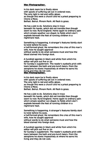 War Photographer Poetry AQA | Teaching Resources