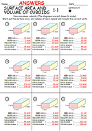 SURFACE AREA and VOLUME of a CUBOID Set 1 (90 questions over 10 ...