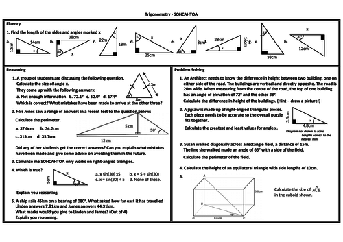 Trigonometry SOHCAHTOA Problem Solving Mastery Worksheet | Teaching ...