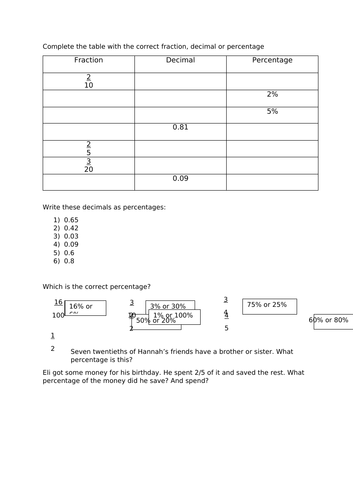 Fractions, Decimals and percentages comparison | Teaching Resources