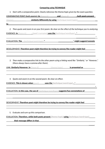 GCSE Analysis Frame Comparison by Technique | Teaching Resources