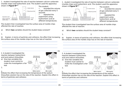 AQA GCSE rates of reaction and effect of surface area | Teaching Resources