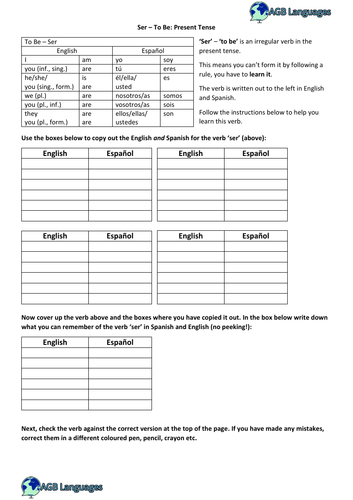 Ser Worksheet (Extended) KS3/4 | Teaching Resources