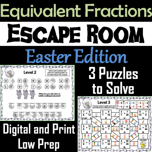 Equivalent Fractions Escape Room Easter Math Activity | Teaching Resources