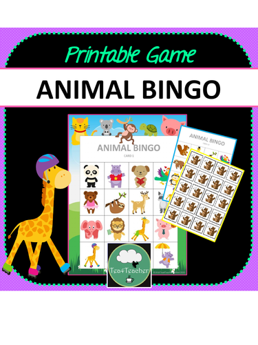 Animals Bingo - Cute Animal Themed Bingo Game for Preschool & K-2 kids ...