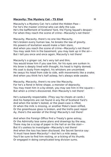 Macavity The Mystery Cat Classic Poetry Comprehension Activity ...