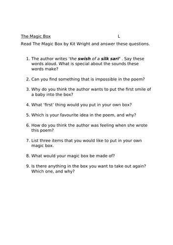 Magic Box by Kit Wright Illustrated PPT presentation and differentiated ...