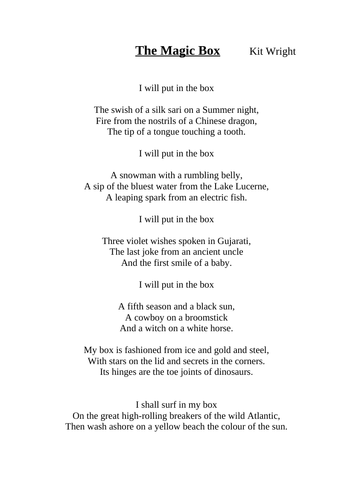 Magic Box by Kit Wright Illustrated PPT presentation and differentiated ...