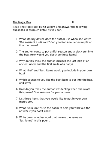 Magic Box by Kit Wright Illustrated PPT presentation and differentiated ...