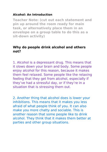 Alcohol PSHE | Teaching Resources