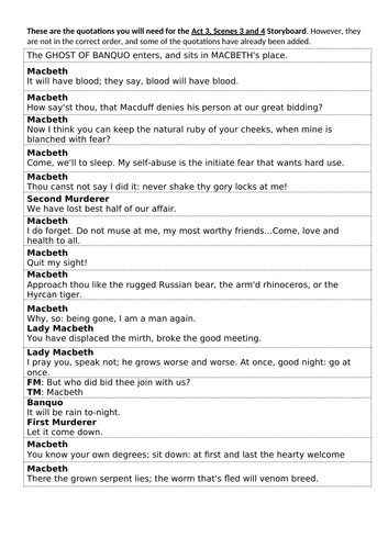 Macbeth: Act 3 for Lower Ability | Teaching Resources
