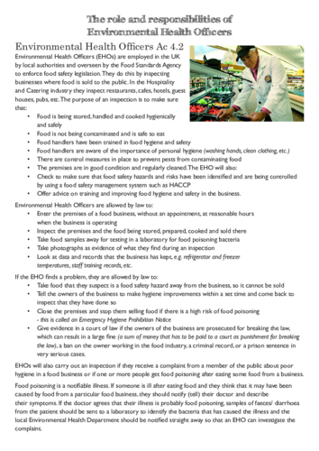 WJEC Hospitality and Catering - The Environmental Health Officer (EHO ...