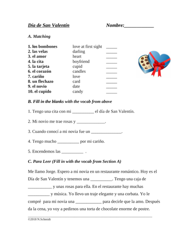 Valentine’s Day Spanish Fun Worksheet – Día de San Valentín | Teaching ...