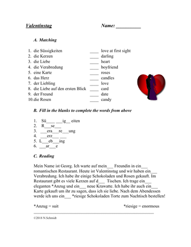 Valentinstag - Valentines Day German Worksheet | Teaching Resources