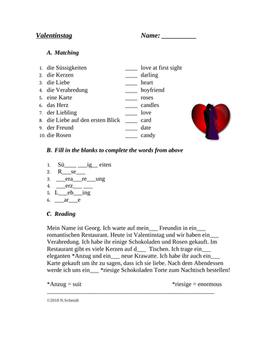 Valentinstag - Valentines Day German Worksheet | Teaching Resources