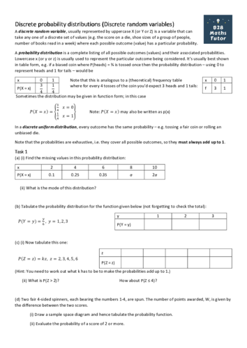 Discrete probability distributions (Discrete random variables ... Discrete probability distributions (Discrete random variables ...