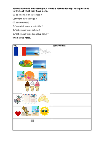 Pairwork les vacances - speaking and listening practise | Teaching ...