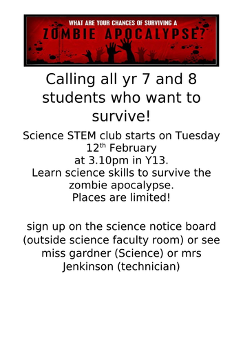 Science/STEM Club materials (KS3) - Zombie Apocalypse theme | Teaching ...