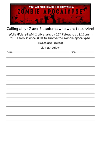 Science/STEM Club materials (KS3) - Zombie Apocalypse theme | Teaching ...