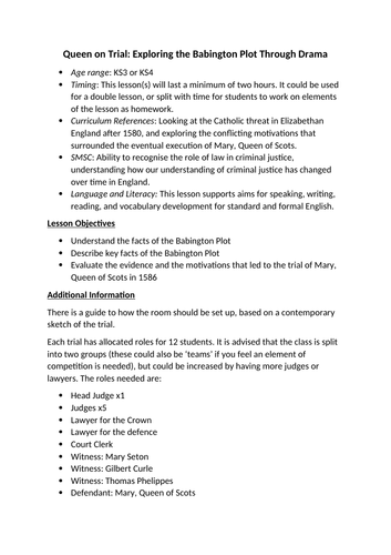 Mary Queen of Scots Mock Trial | Teaching Resources