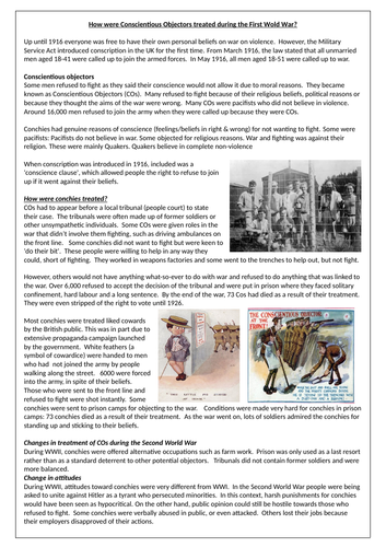 Treatment of Conscientious Objectors WWI and WWII | Teaching Resources