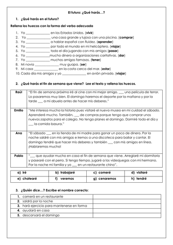 Spanish GCSE Future Tense three grammar worksheets: el futuro ...