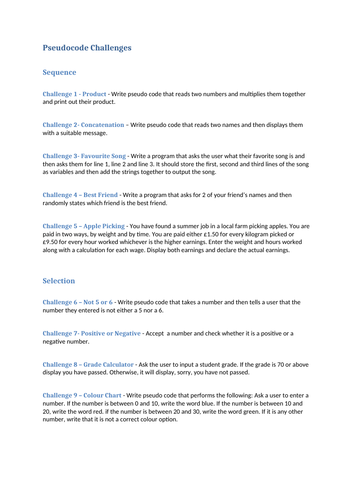 56 Pseudocode Challenges Workbook Teaching Resources
