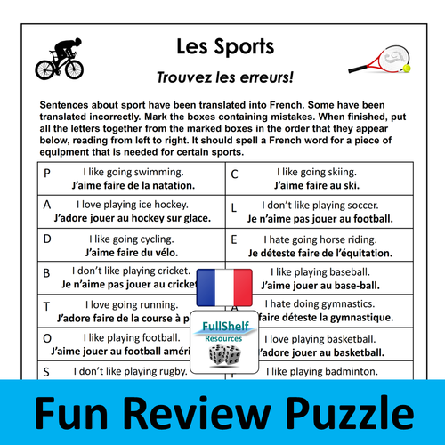 Sports in French (Les Sports) Worksheets | Teaching Resources