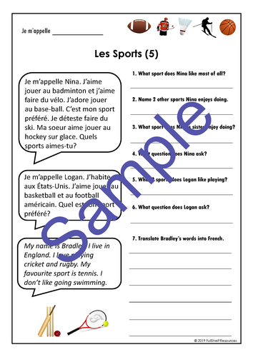 Sports in French (Les Sports) Worksheets | Teaching Resources