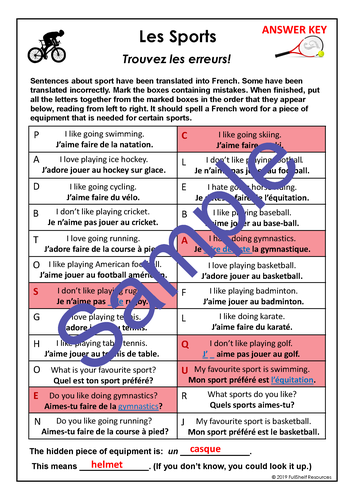 Sports in French (Les Sports) Worksheets | Teaching Resources