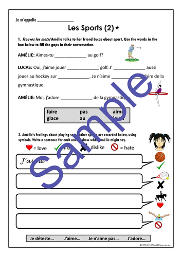 Sports in French (Les Sports) Worksheets | Teaching Resources