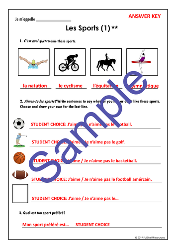 Sports in French (Les Sports) Worksheets | Teaching Resources