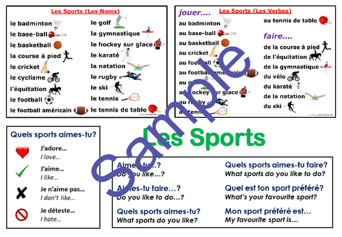 Sports in French (Les Sports) Worksheets | Teaching Resources