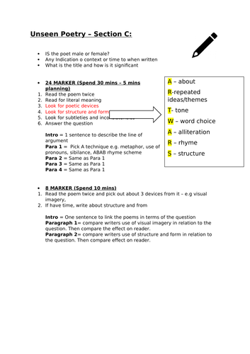 GCSE English - How to answer unseen poetry | Teaching Resources