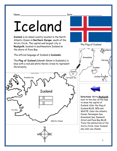 ICELAND - Introductory Geography Worksheet | Teaching Resources