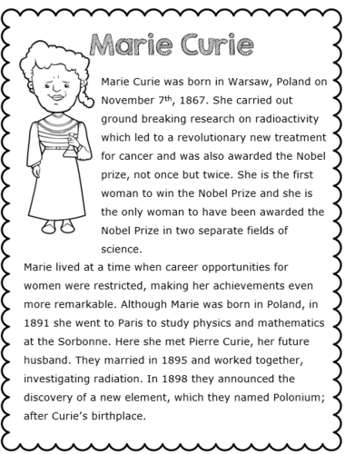 Women in Science Research Task - Marie Curie | Teaching Resources
