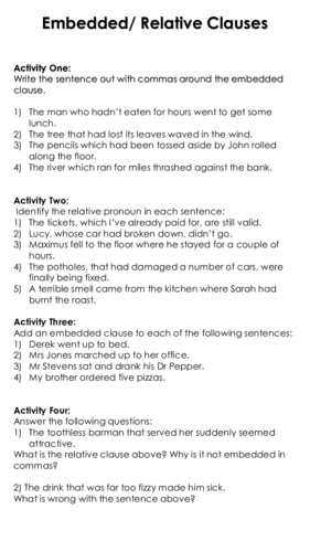 Relative Clauses/ Embedded Clauses | Teaching Resources