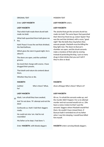 Low Ability worksheet for Lady Macbeth | Teaching Resources
