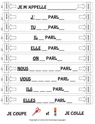 Passé Composé French ER Verbs - Primary French conjugation chains - Cut ...